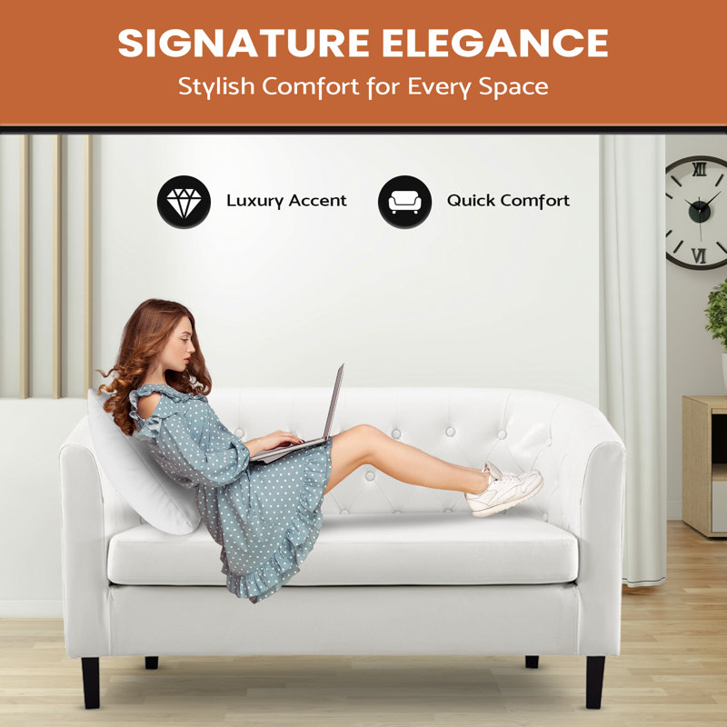 Naomi Home Engelhardt Faux Leather Midcentury Barrel Loveseat 2 Seater Sofa Couch for Bedrooms ...